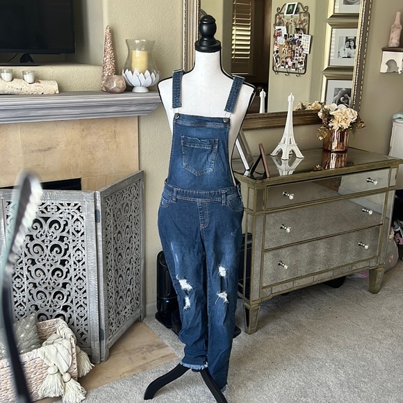 Harper | Jeans | Dark Denim Distressed Overalls | Poshmark